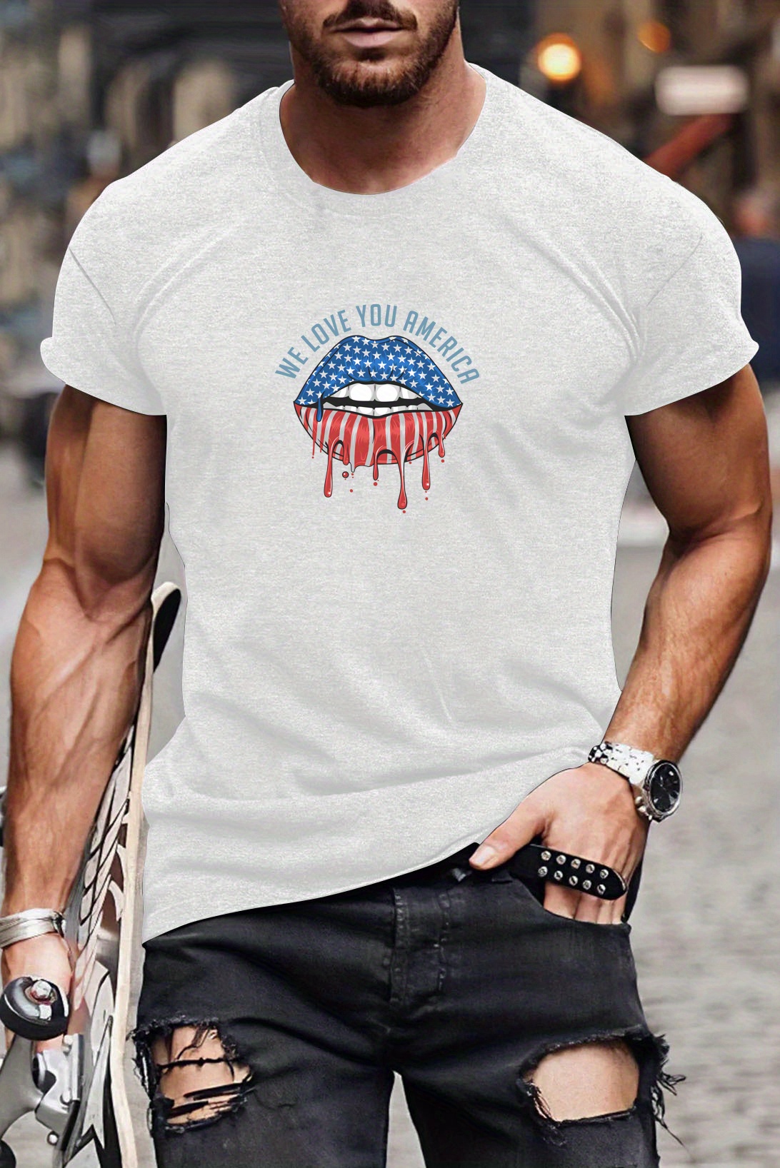 Plus Size " Love America" Men's Casual Trendy Graphic Print - Temu United Kingdom