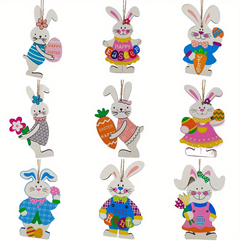 Wooden Crafts Pendant Easter Cartoon Rabbit Pendant Easter - Temu ...