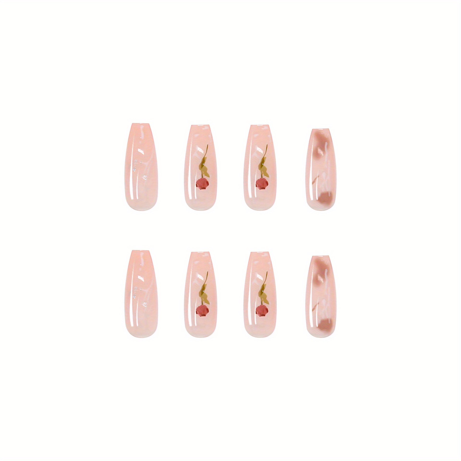 Press Nails Medium Square French False Nails Rose Pattern - Temu Australia