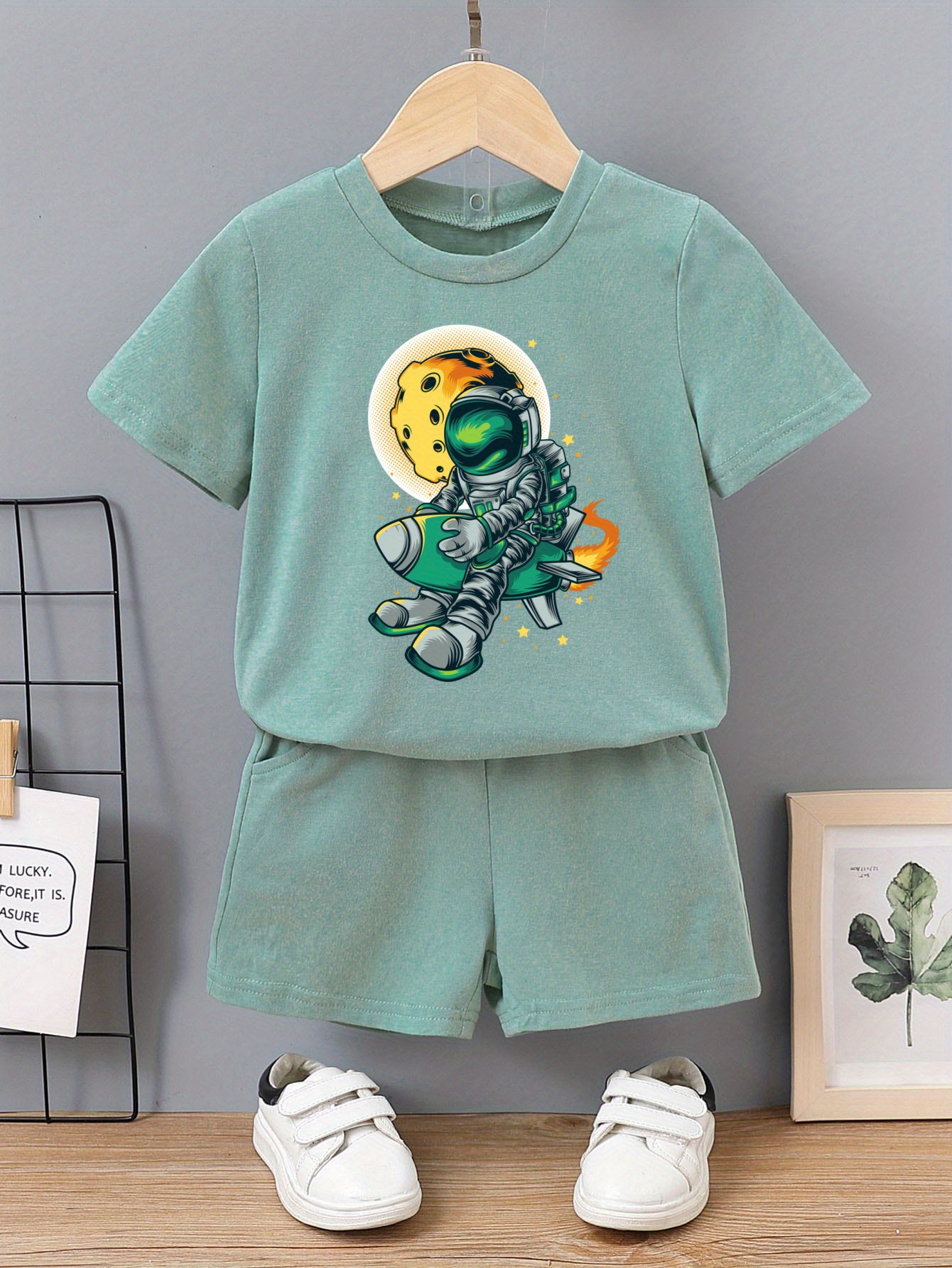 Boys Astronaut Riding A Rocket Casual Outfit Round Neck T - Temu New ...