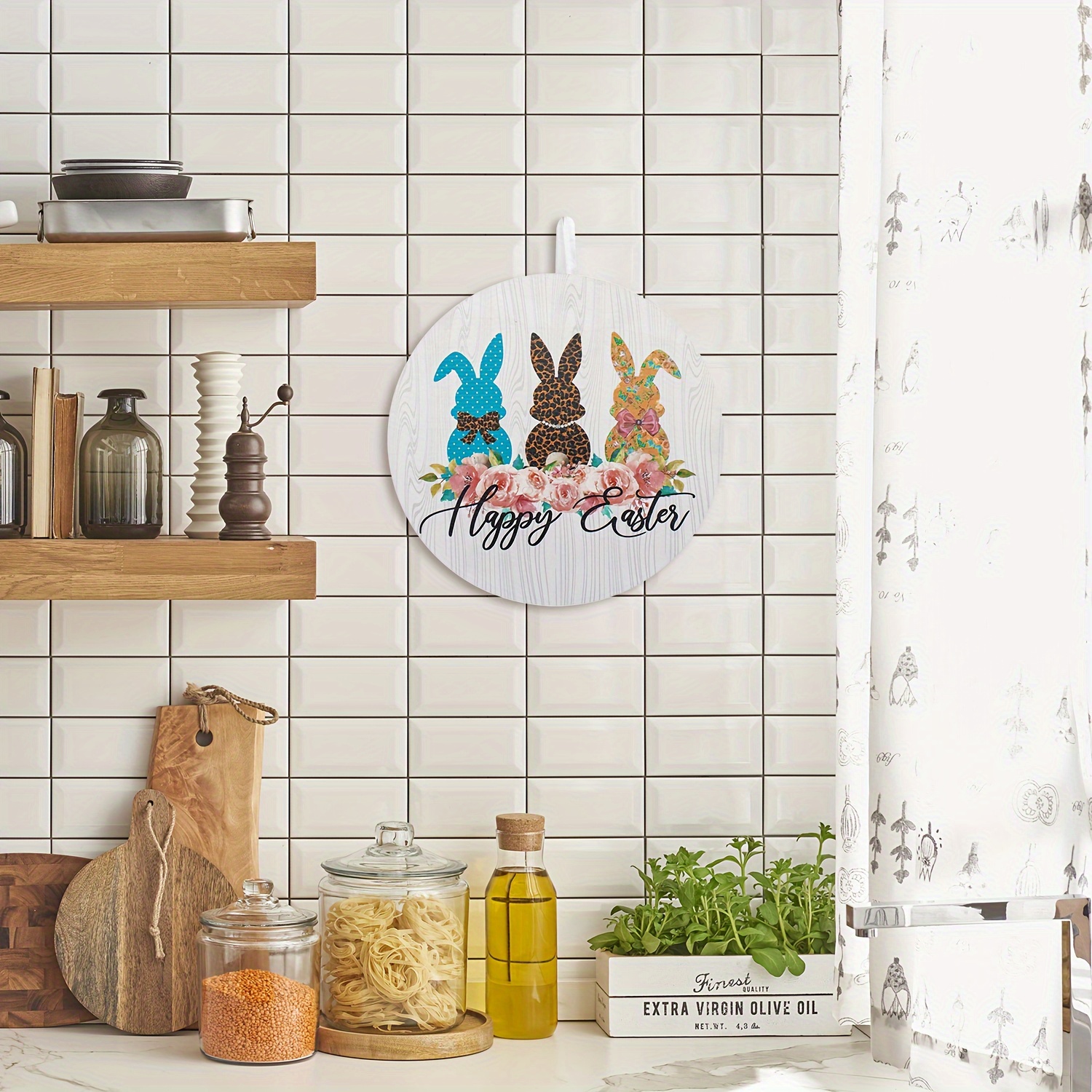 1pc Easter Bunny Hanging Wooden Door Hanging Wooden Round - Temu