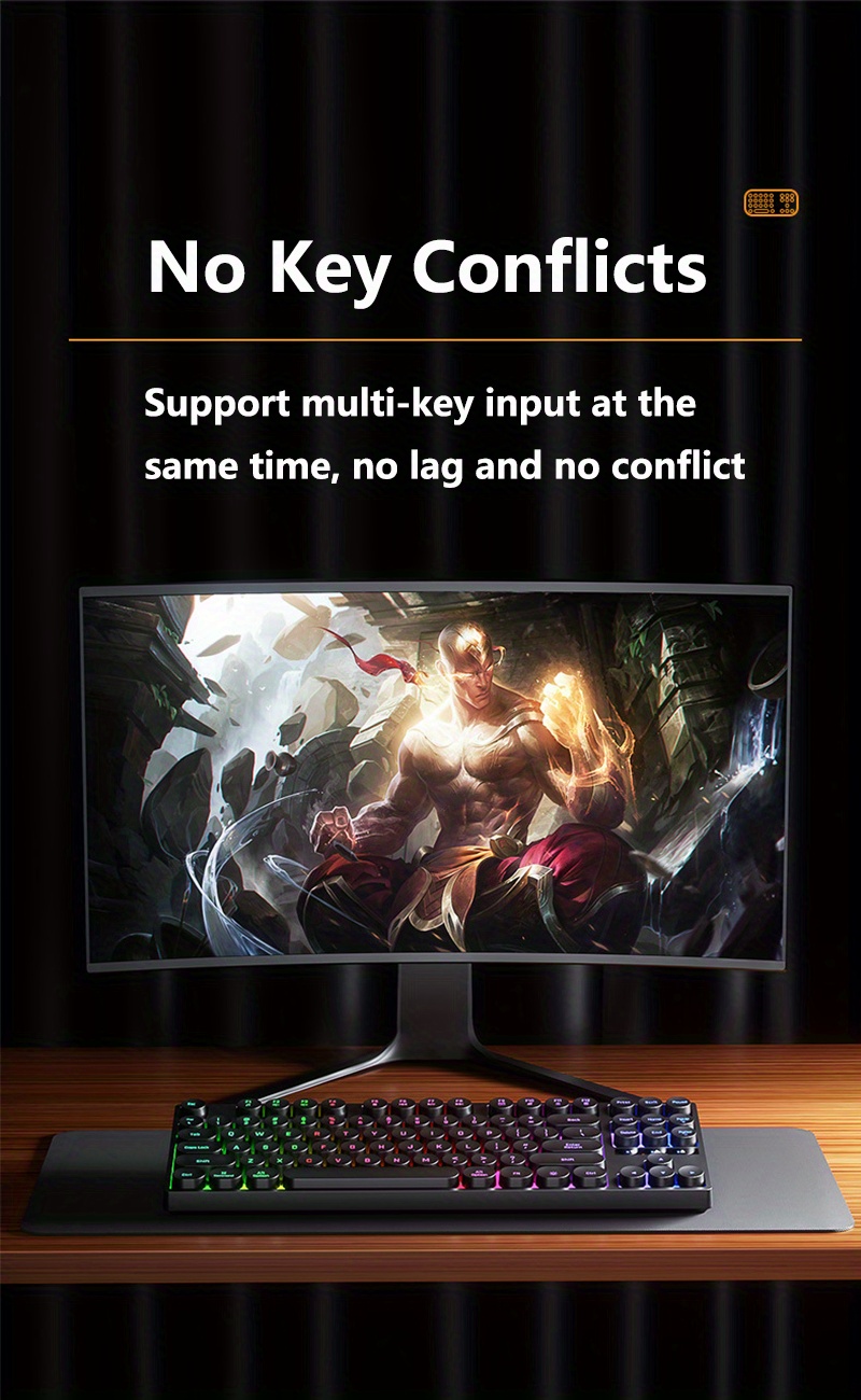 87 Key Gaming Keyboard Wired Round Keycaps Rgb Backlight - Temu