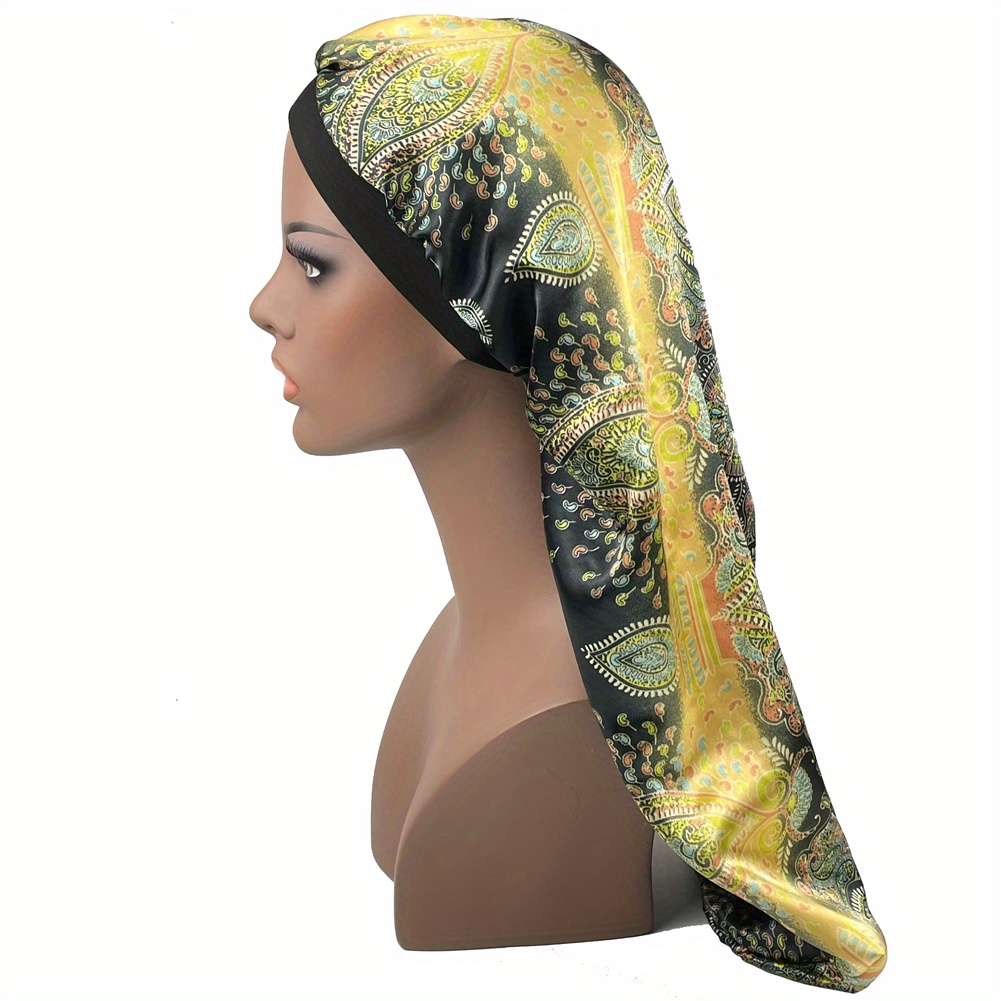 Paisley Print Satin Bonnet Double Layer Sleeping Long Hair Bonnets ...
