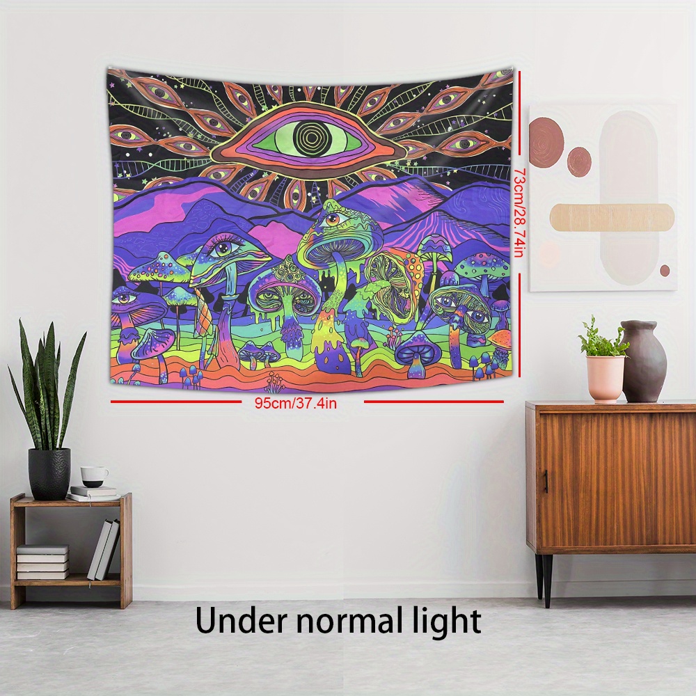 1pc Psychedelic Eye Mushroom Uv Lighting Fluorescent Tapestry Wall ...