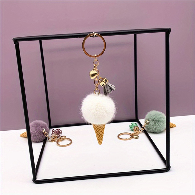 Plush Key Chain Fluffy Ice Cream Keyrings Cute Furry Key - Temu Canada