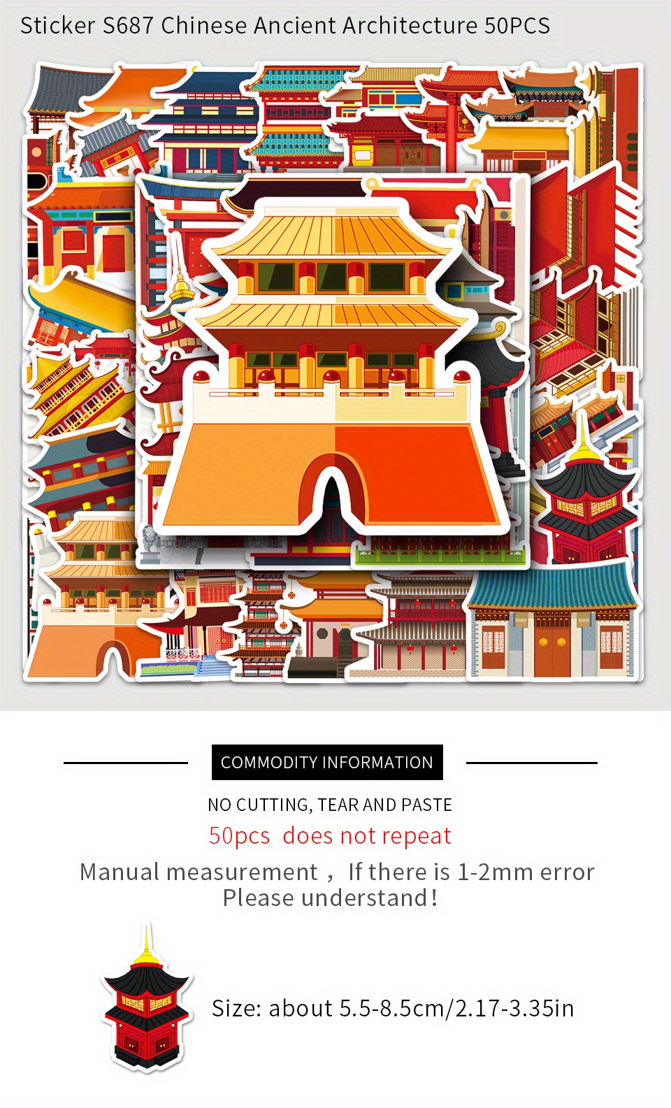 Chinese Ancient Architecture Landscape Doodle Stickers - Temu