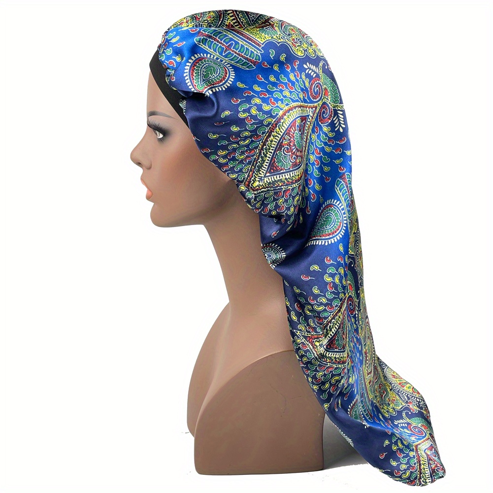 Paisley Print Satin Bonnet Double Layer Sleeping Cap Long - Temu