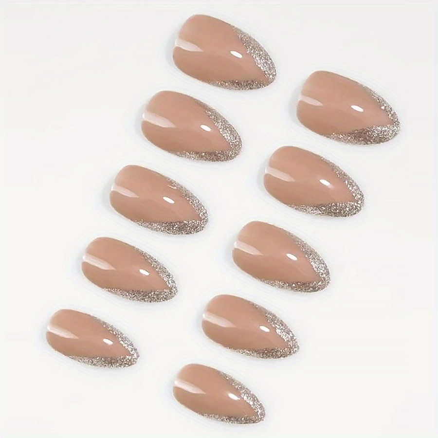 Press On Nails Medium Length Almond Shape Fake Nails Glossy Flake Nails ...