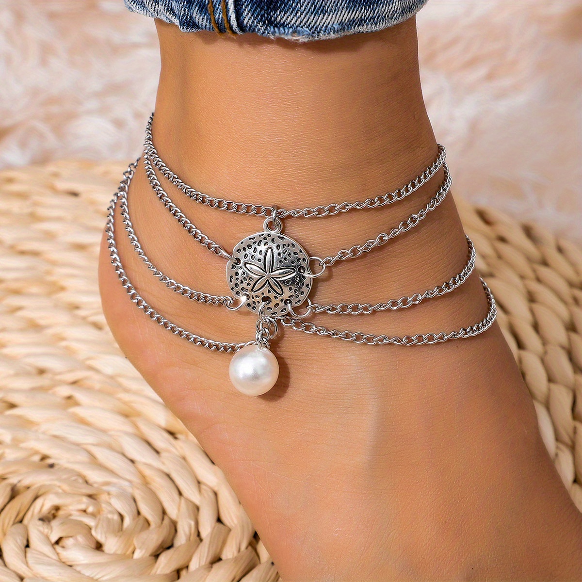 Women's Fashion Multi Layer Faux Pearl Anklet 1pc Adjustable Foot ...