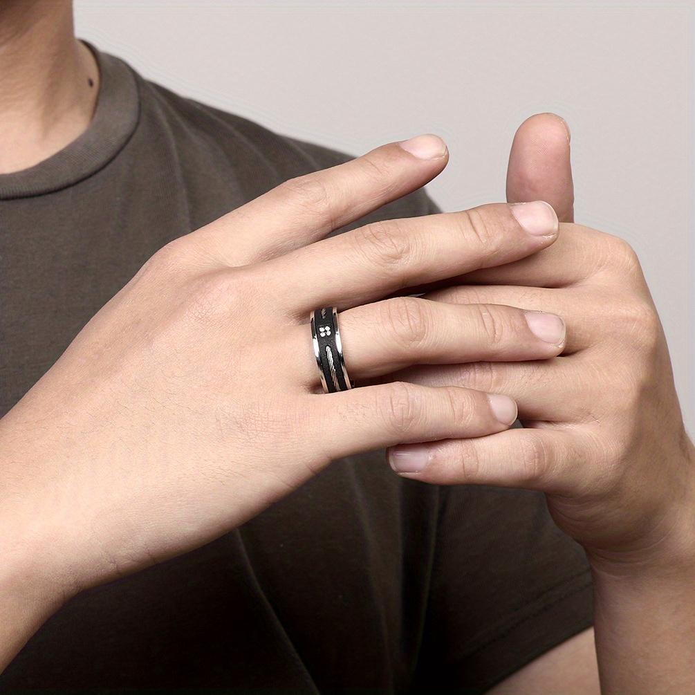 men's frosted ring stainless steel inlaid wire rope ring - {region_name}