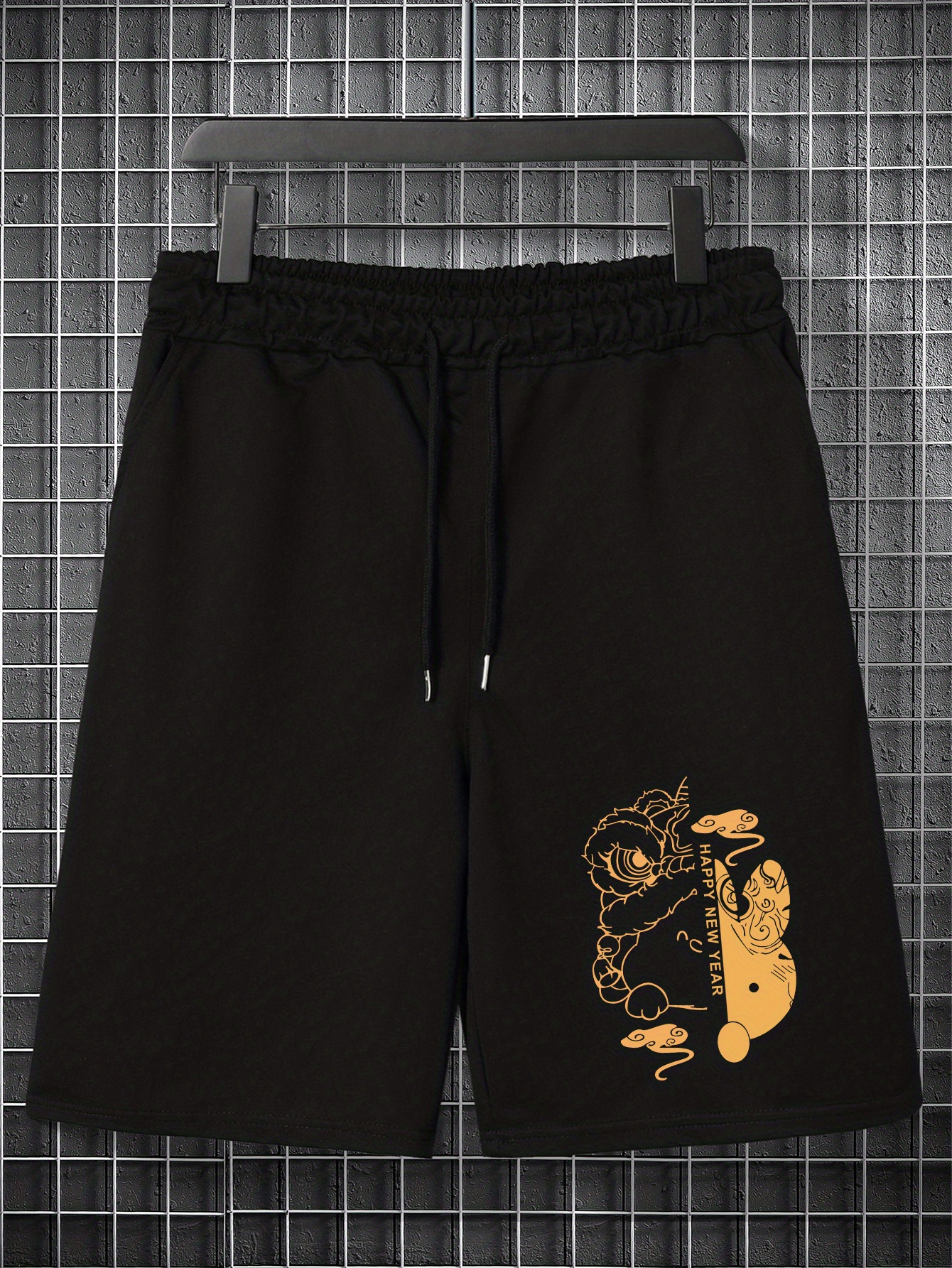 Men's Casual "chinese Dancing Lion" Drawstring Shorts Male - Temu
