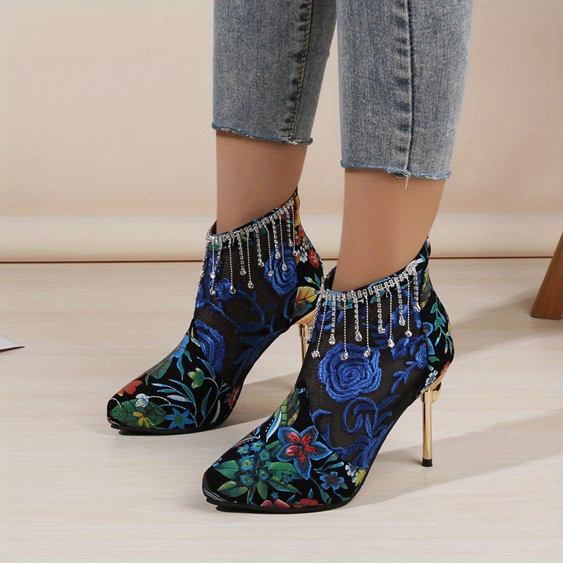 Women's Floral Printed Rhinestone Pendant High Heels Sexy - Temu United ...