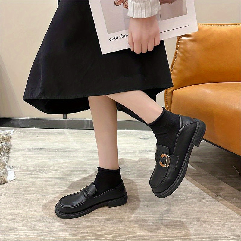 Womens Metal Decor Flat Loafers Solid Color Round Toe Slip Temu
