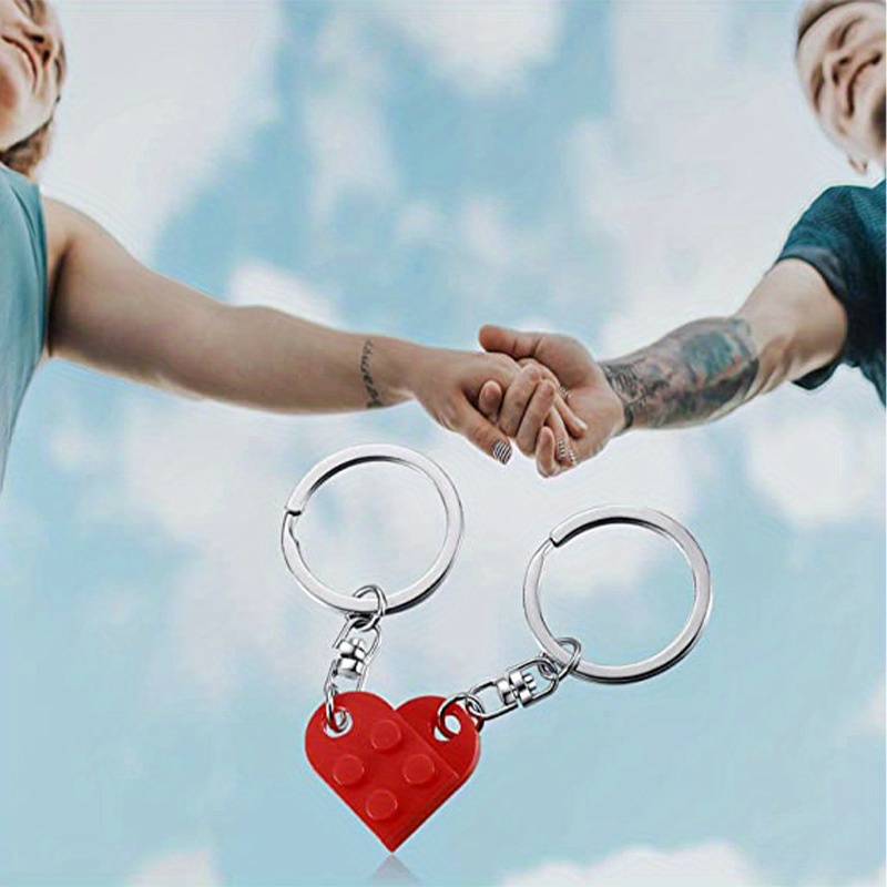 2pcs Matching Heart Colorful Keychain Set Brick Keychain For Temu