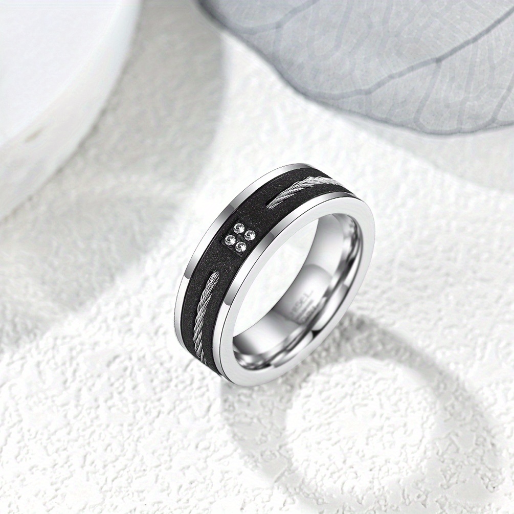 men's frosted ring stainless steel inlaid wire rope ring - {region_name}