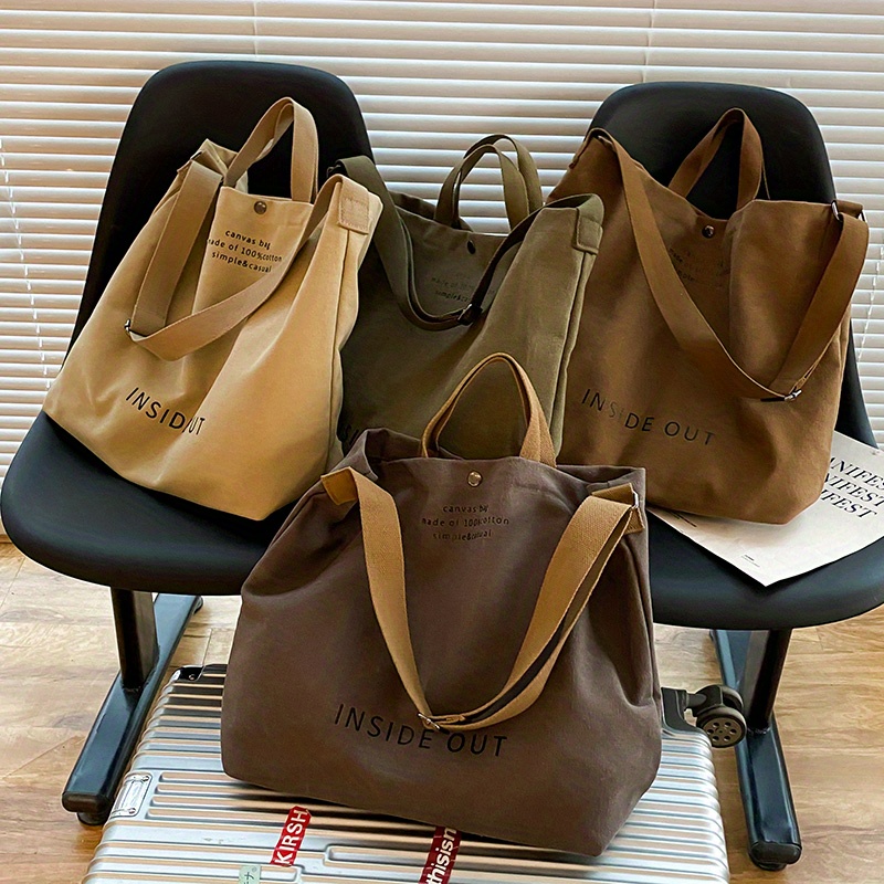 Casual Canvas Tote Bag Letter Graphic Crossbody Bag Large - Temu Australia