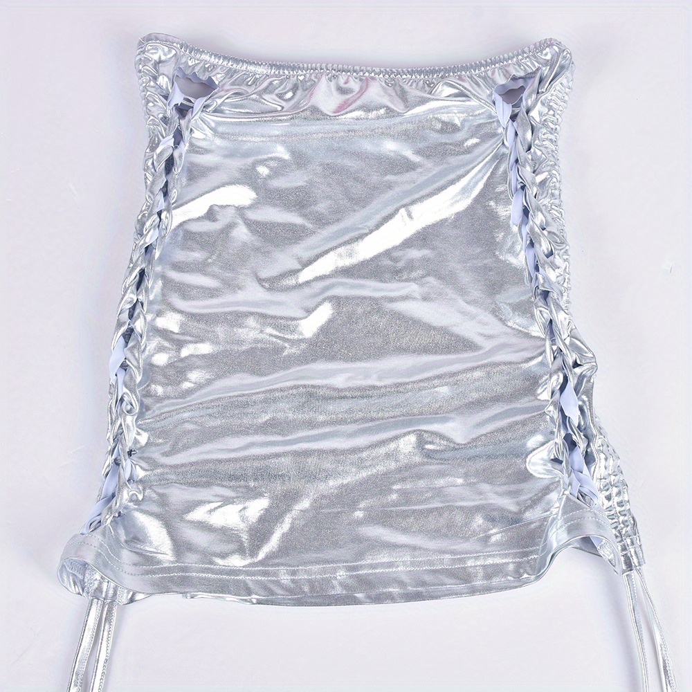 Y2K メタリックレースアップサイド巾着カットアウトスカート セクシーなハイウエストスカート 春夏用 婦人服 - Temu Japan