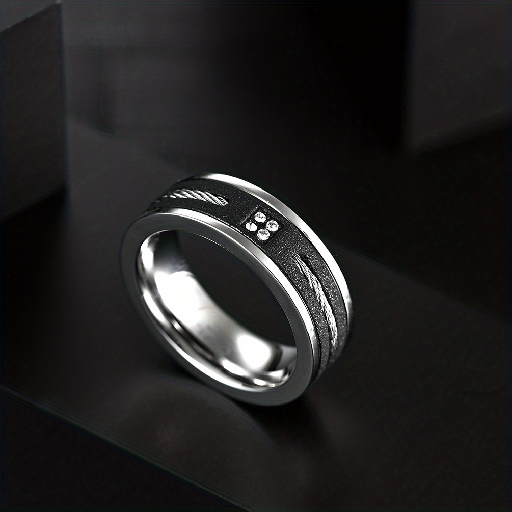 men's frosted ring stainless steel inlaid wire rope ring - {region_name}