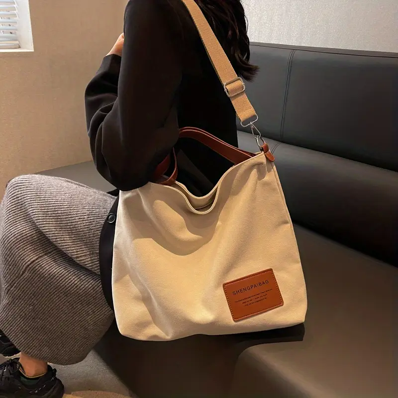 Bolso Hombro Lona Simple Bolso Satchel Gran Capacidad Temu Mexico