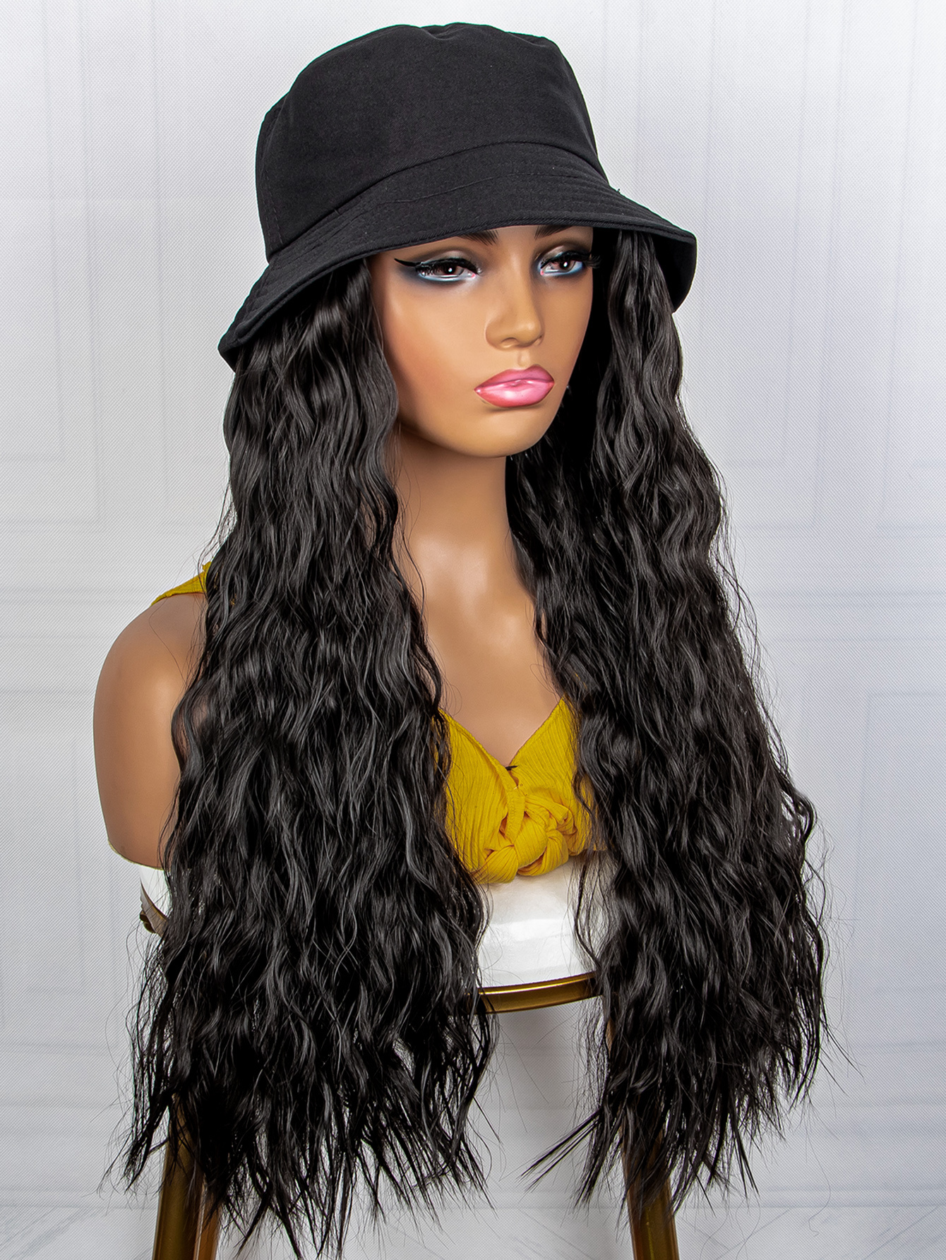 Long Curly Synthetic Wig Fisherman Hat Wig Hats Hair Wavy - Temu Ireland