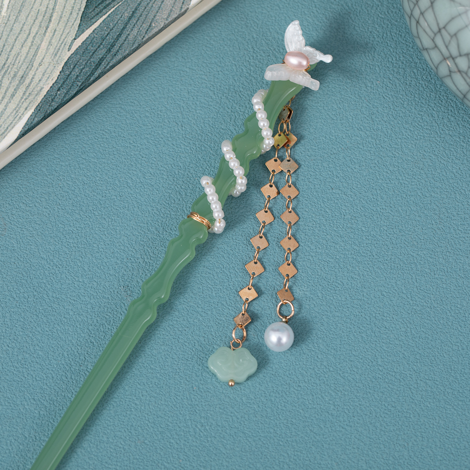 original handmade hanfu hairpin pearl butterfly tassel - Temu