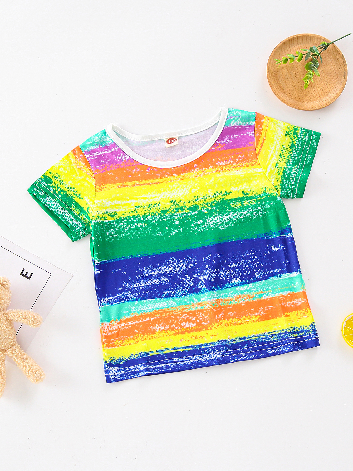 Girls Rainbow Color Block Graphic T shirt Casual Round Neck - Temu ...