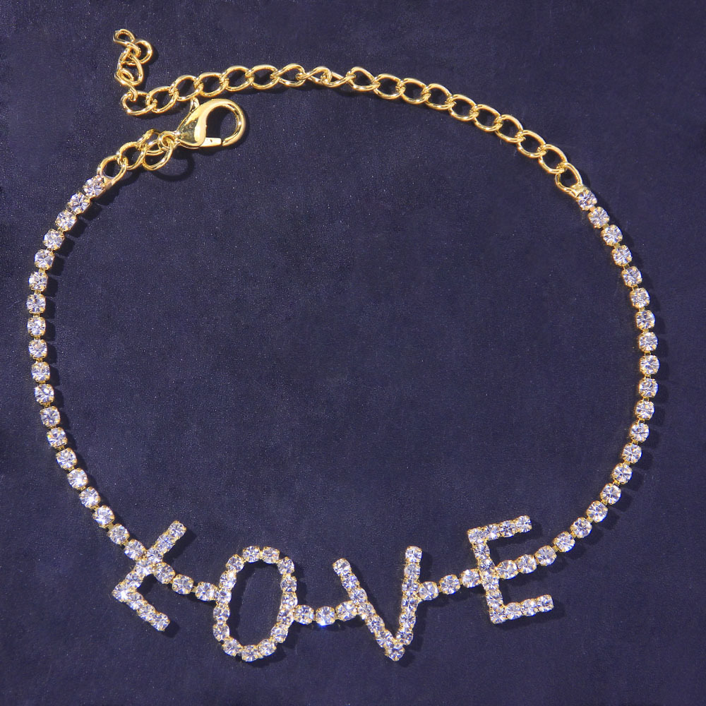 Love Letter Chain Anklet Inlaid Shiny Rhinestone Summer - Temu Australia