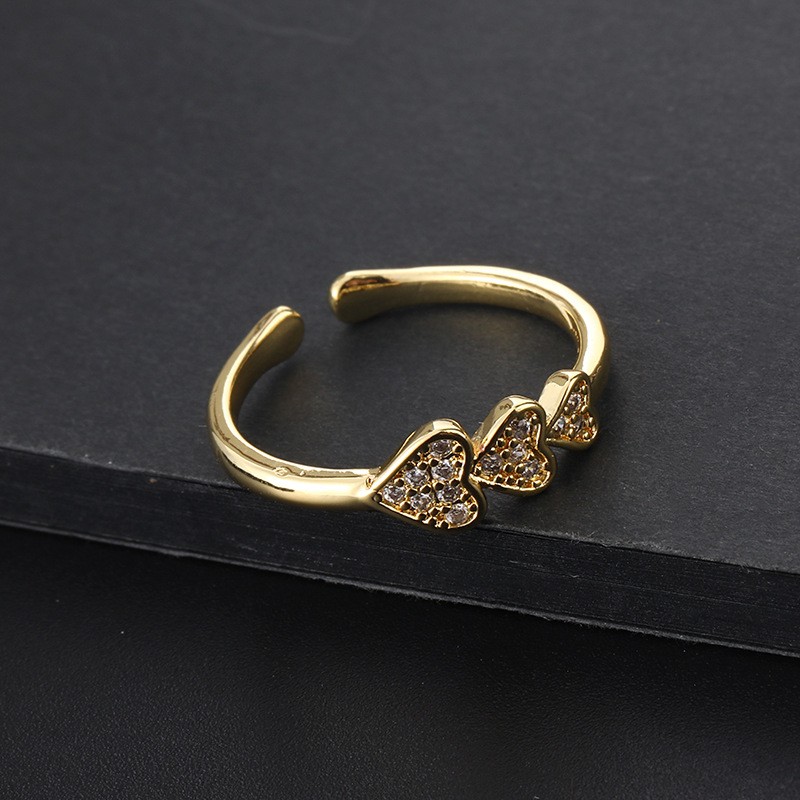 Exquisite Open Ring Three Heart Shape Inlaid Shiny Colorful Zircon ...