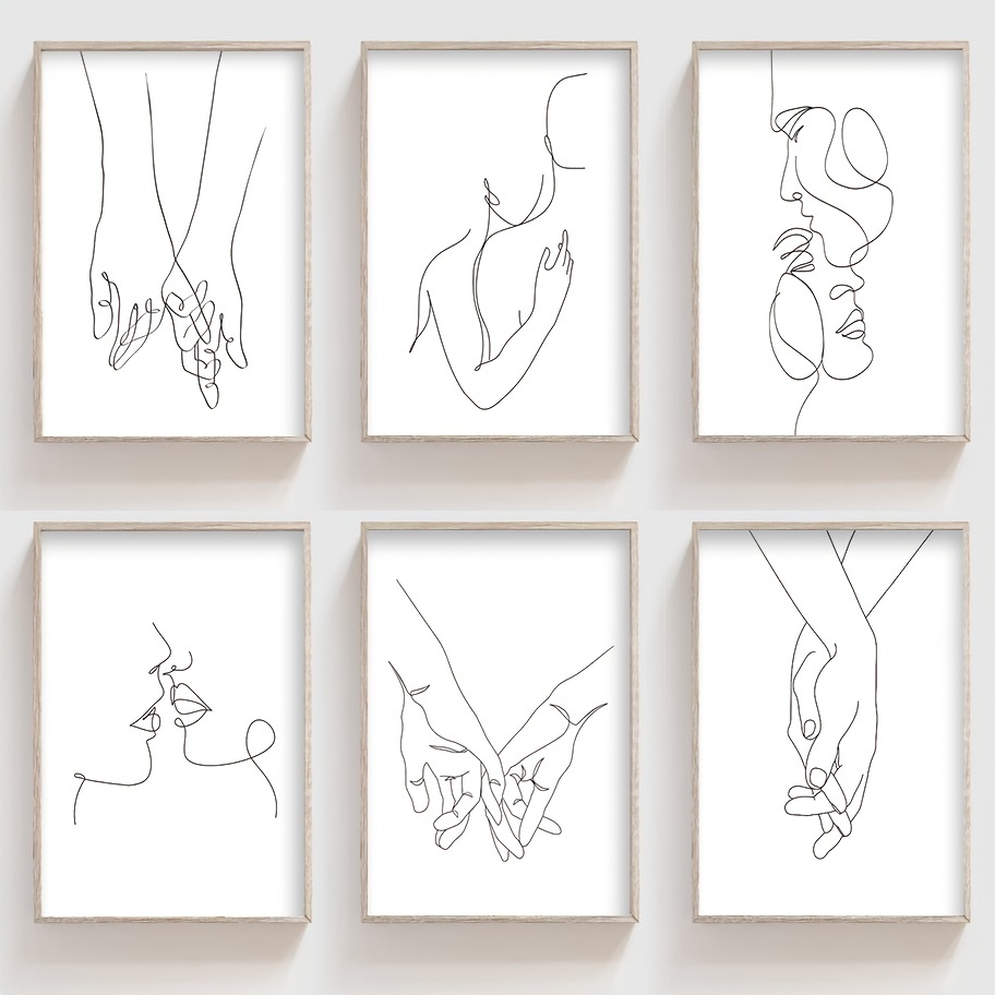 6pcs Set Modern Line Art Lover Posters Wall Art Simple Living Room ...