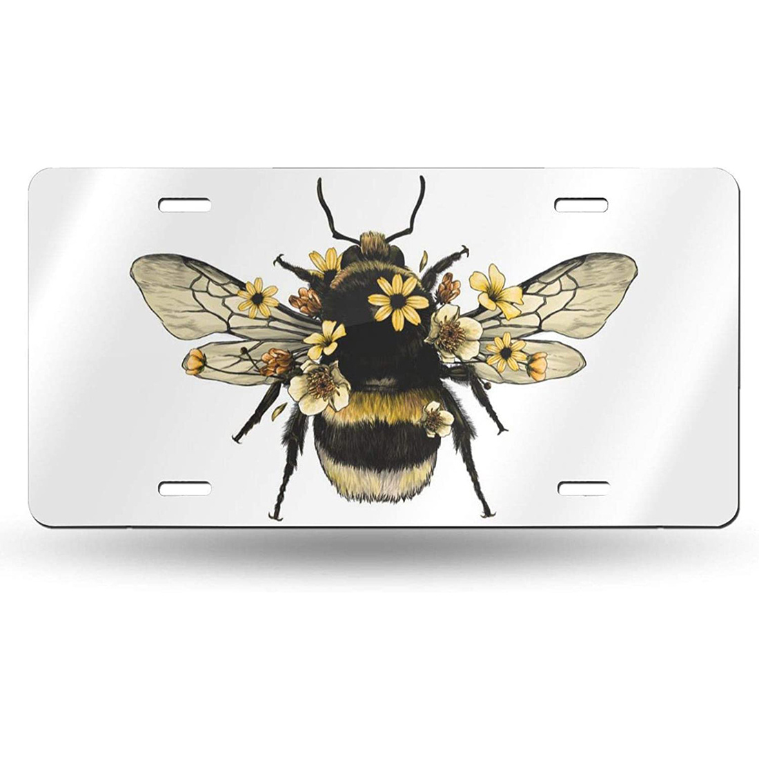 1pc License Plate Aluminum Fluffy Bee Car Tag Cover Decorative License ...