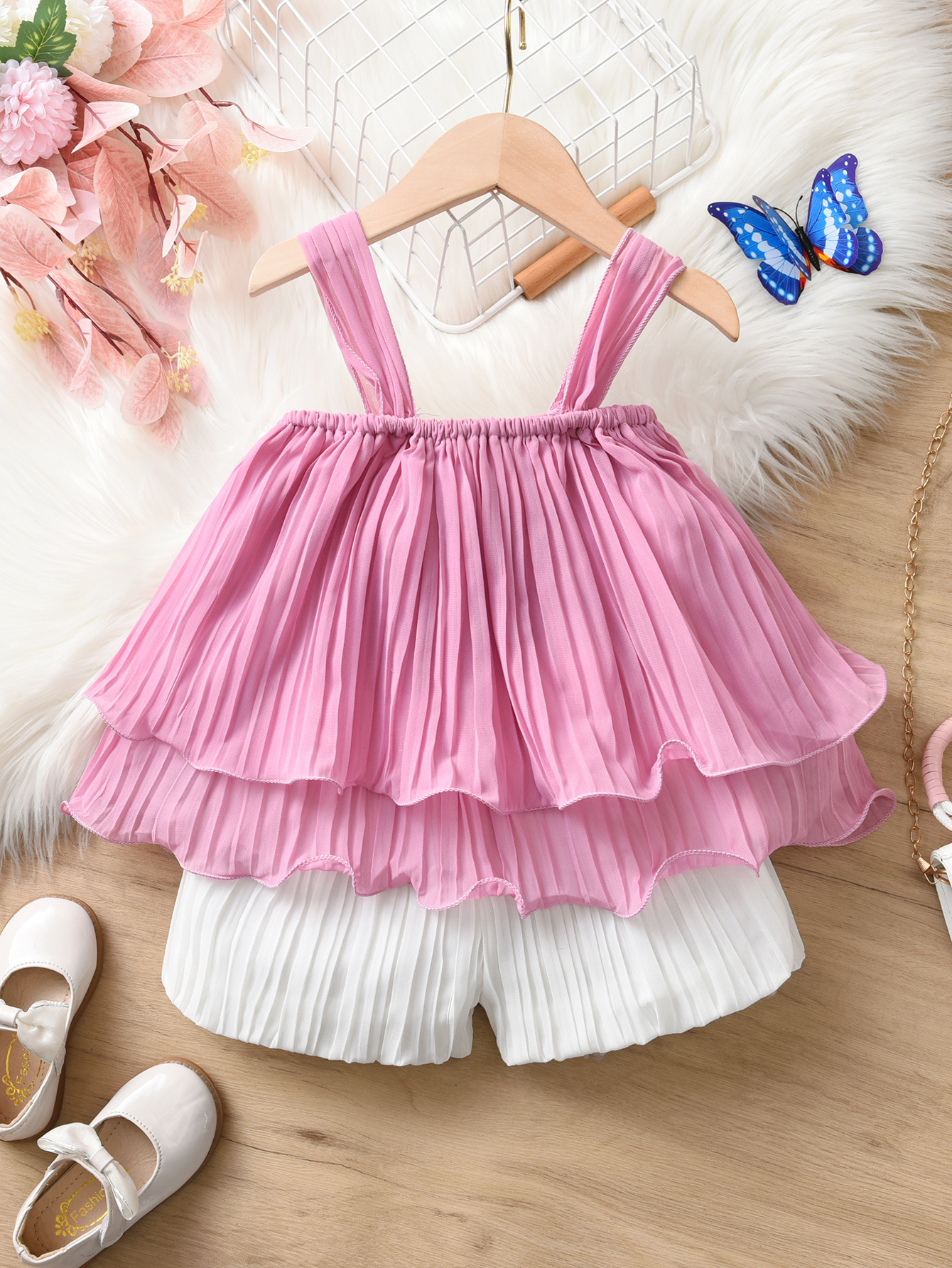 Girls Lettuce Trim Layered Hem Pleated Cami Top Elastic - Temu New Zealand