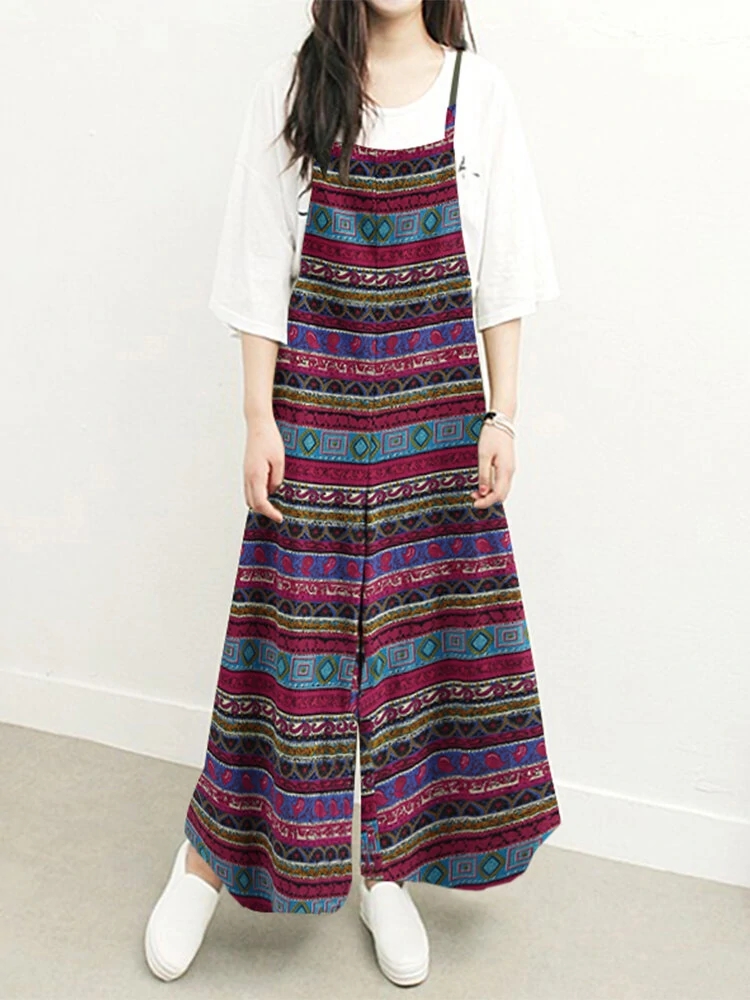 Tribal Print Cami Jumpsuit Vintage Wide Leg Sleeveless - Temu Australia