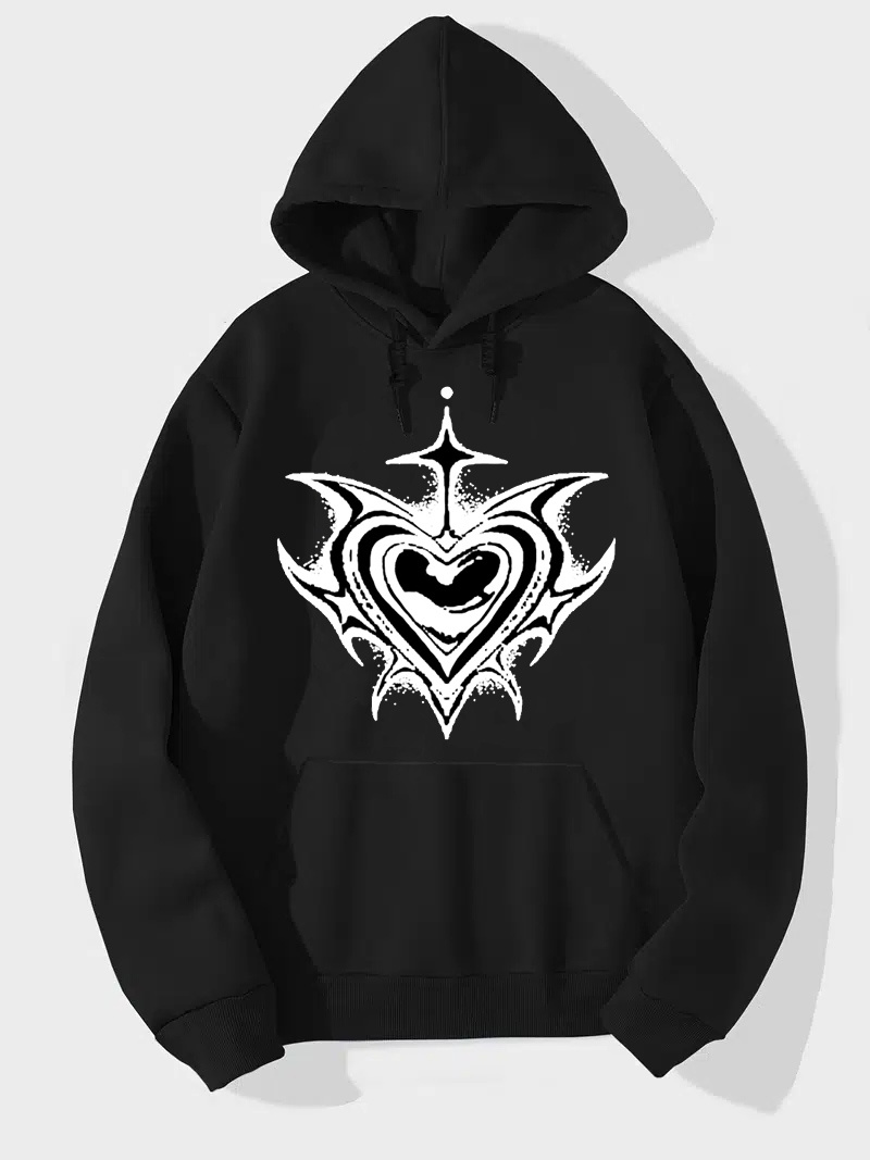 Love Heart Print Men's Casual Hoodie Drawstring Pocket - Temu United Kingdom