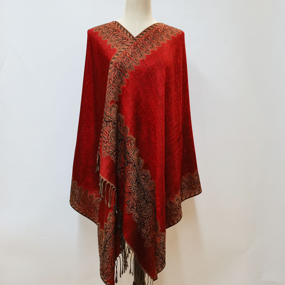 Large Tassel Scarf Dark Red Paisley Jacquard Vintage Shawl - Temu