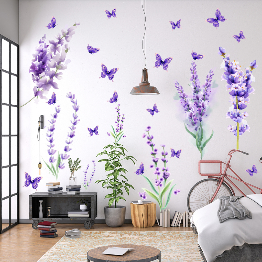 purple lavender wall sticker removable peel stick wall decal - Temu