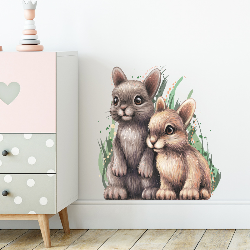 1pc Couple Rabbits Wall Sticker Self Adhesive Sketch Animals Painting ...