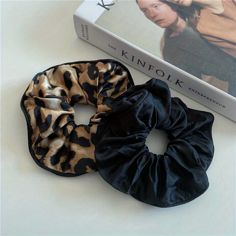 satin leopard print hair scrunchies women girls soft - {region_name}
