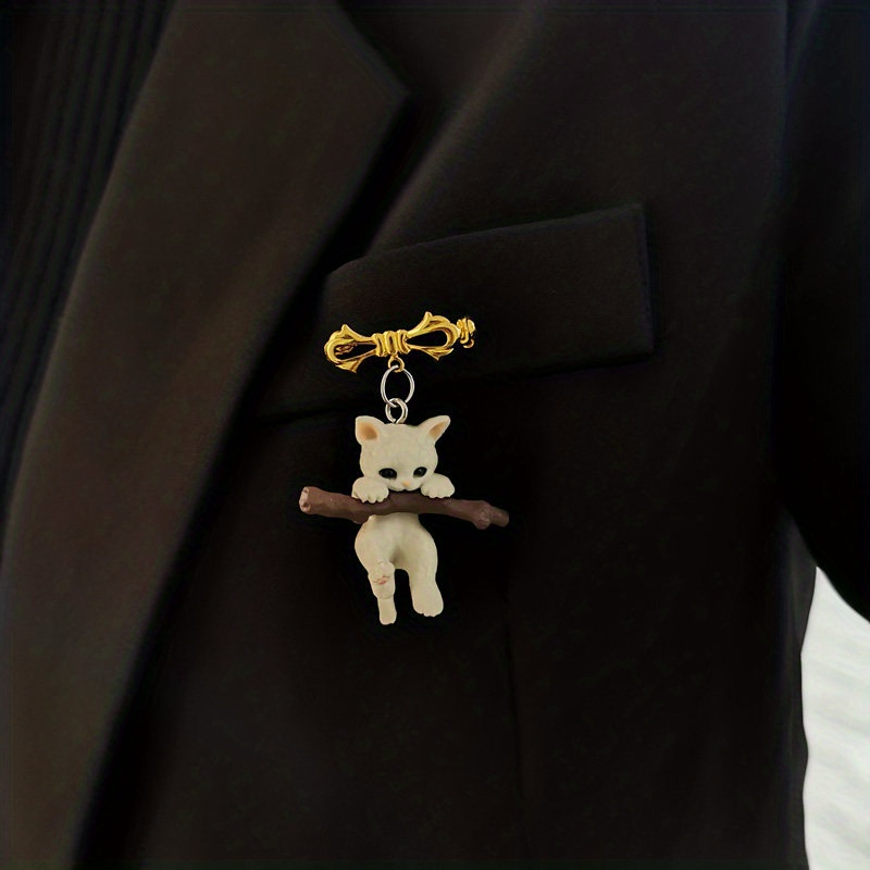 Cute Cat Hugging A Branch Three Brooch - Temu