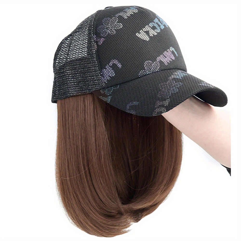 Short Straight Hair Wig Peaked Cap Hat Synthetic Hair - Temu Canada