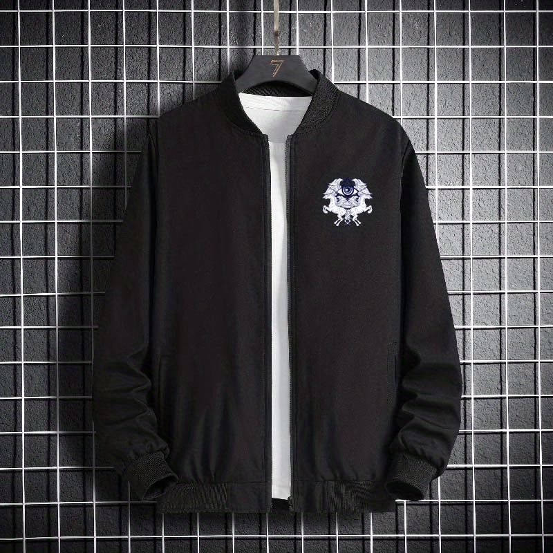 Men's Casual Varsity Baseball Collar Horses Print Long - Temu United ...