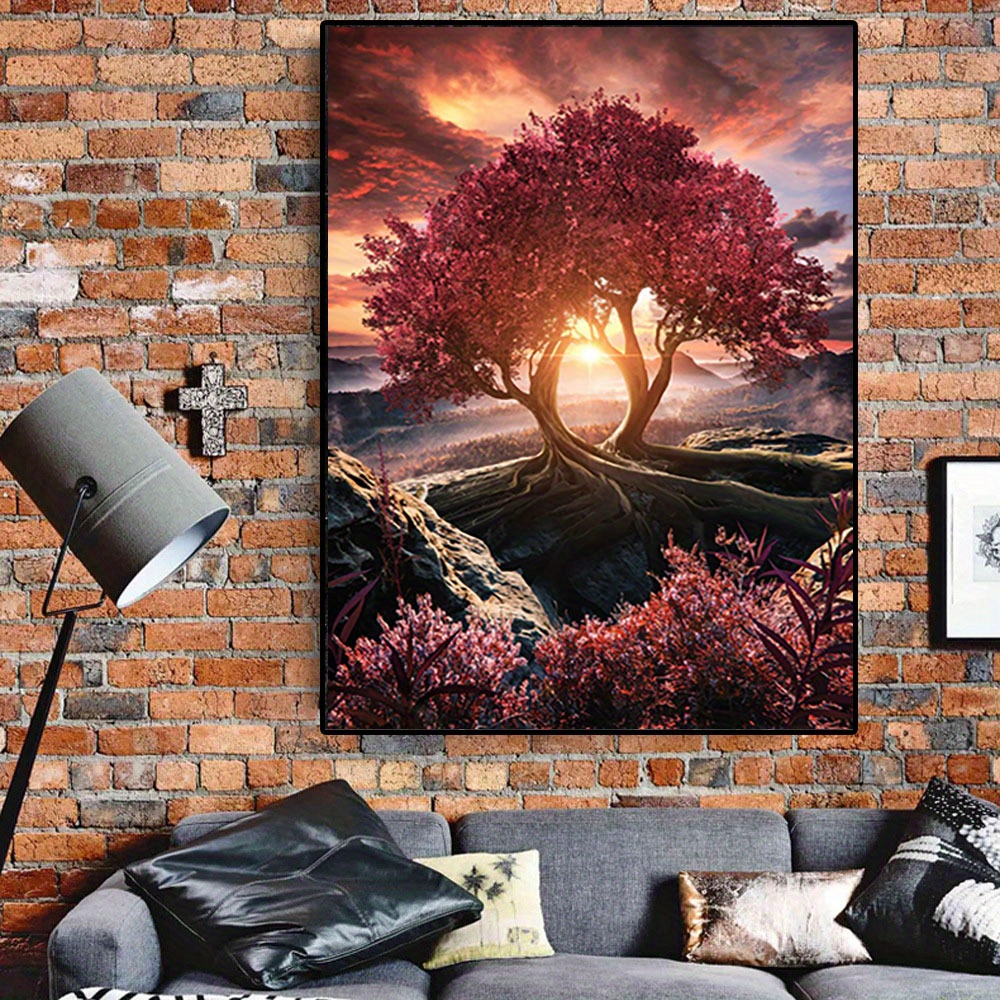 1 יחידה סאקורה עץ שקיעה פוסטר אומנותי, הדפסת ציור שמן לחדר קישוט הבית ...