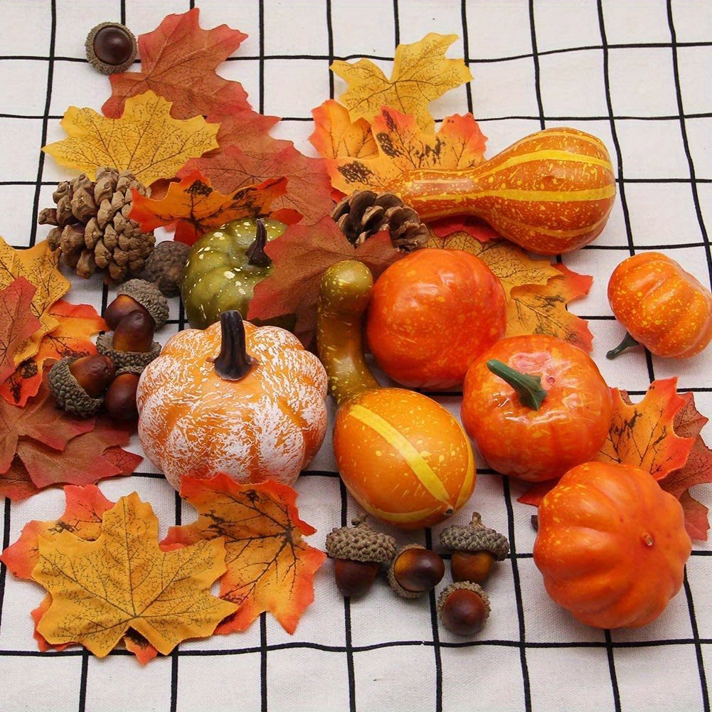 50pcs Maple Leaf Pumpkin Set Premium Fake Pumpkins Gourds Maple Leaves ...