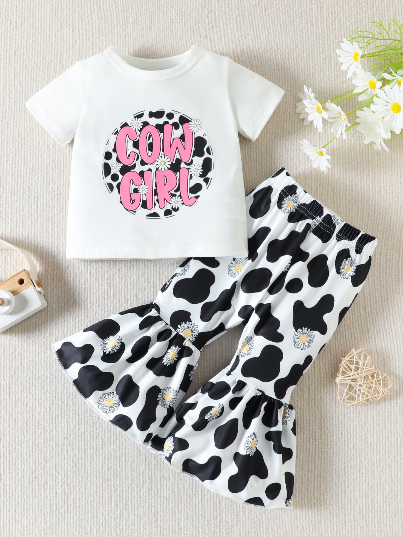 Baby Girls Casual "cow Girl" Shirt Flared Pants Set Clothes - Temu Norway