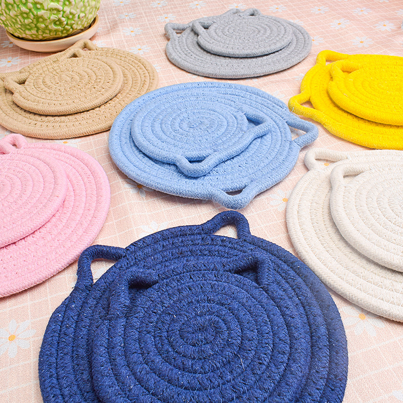 Coaster Potholder Woven Round Trivet Mat Creative Cat Ear - Temu United ...