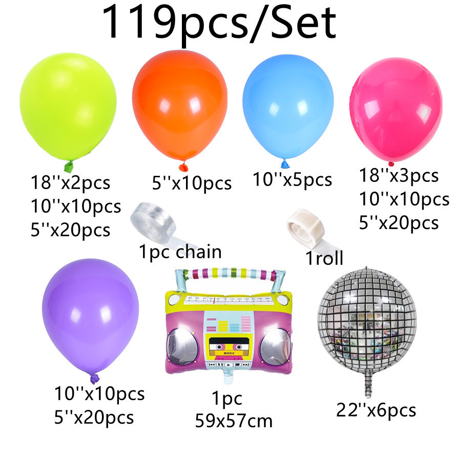119/121pcs Set 80s 90s Theme Balloon Chain Set Arch Disco 4d - Temu