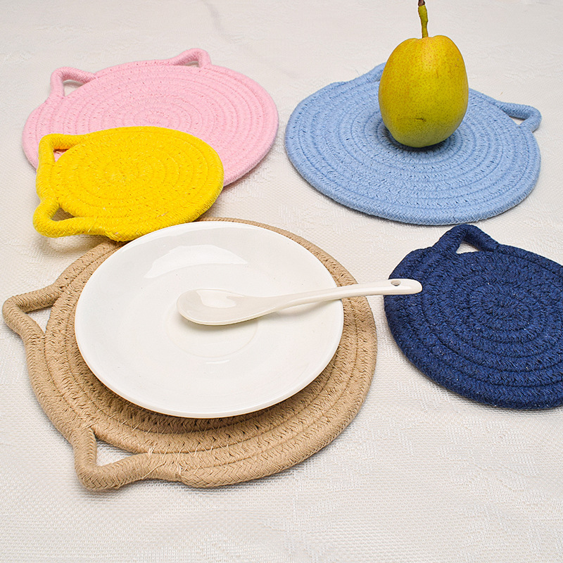 Coaster Potholder Woven Round Trivet Mat Creative Cat Ear - Temu United ...
