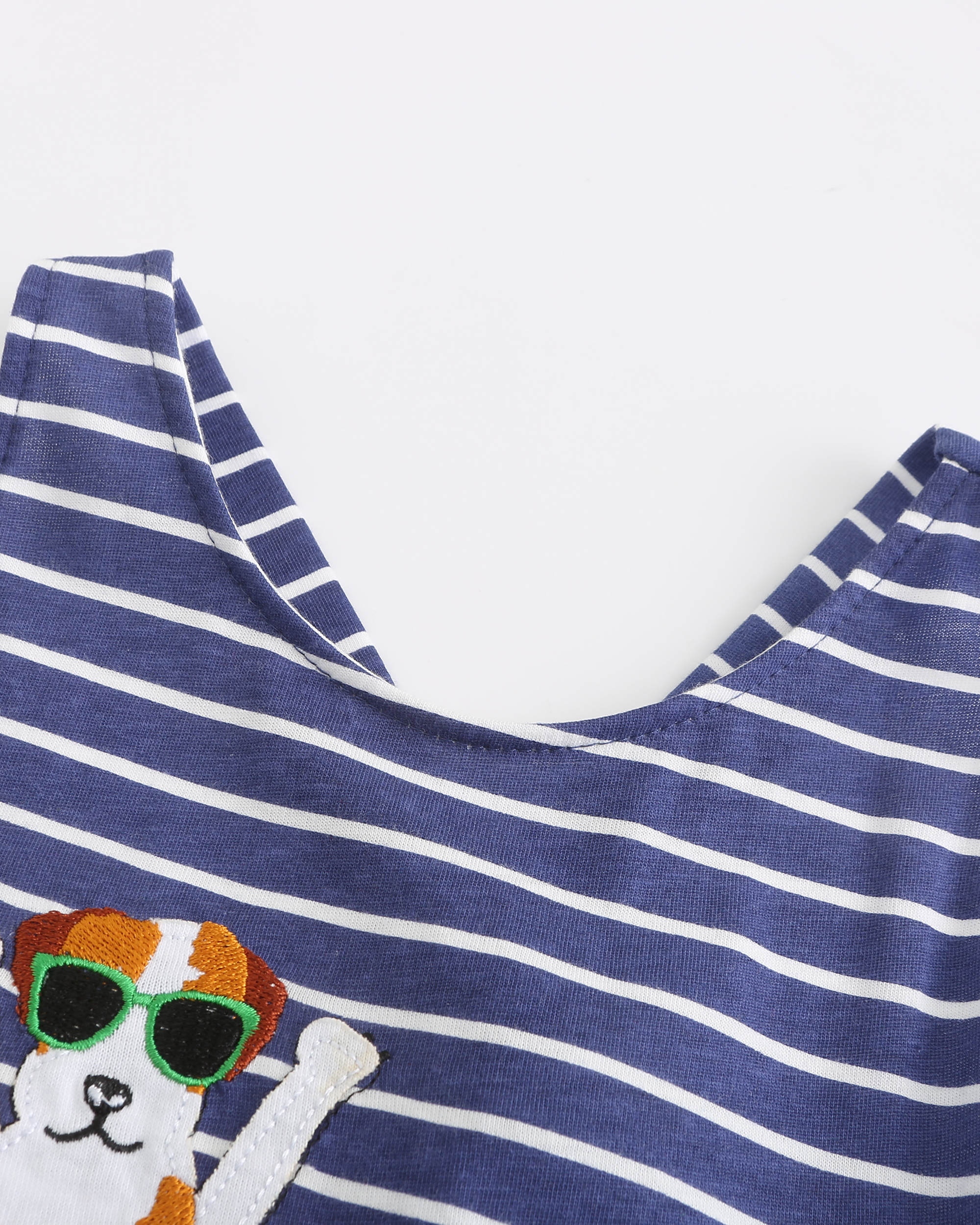 Girls Sleeveless Cartoon Animal Embroidery Striped Cotton - Temu New ...