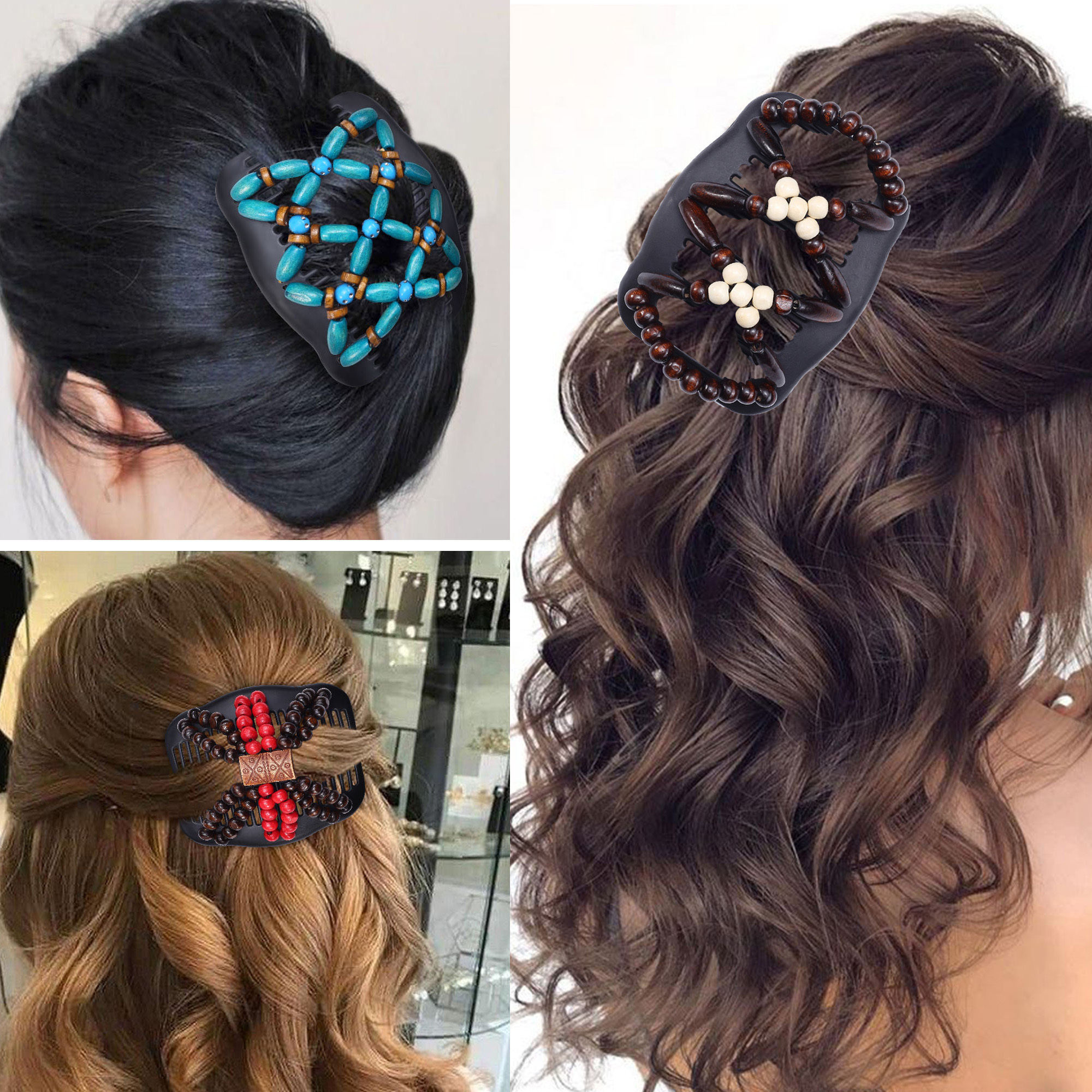 Hair Combs Wooden Beaded Stretch Double Side - Temu Ireland