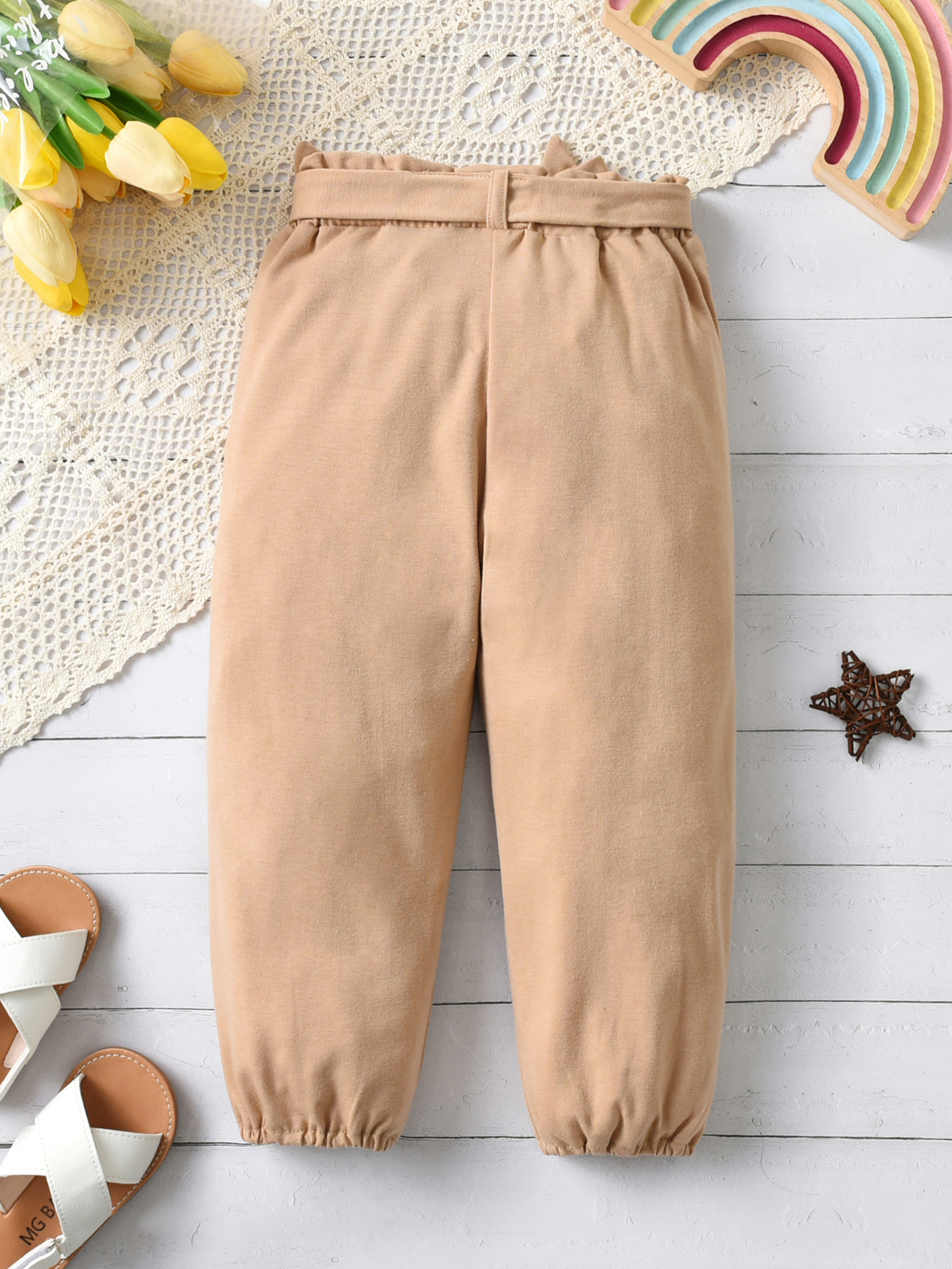 Girls Belted Sweatpants Elastic Waist Casual Sport Pants - Temu New Zealand