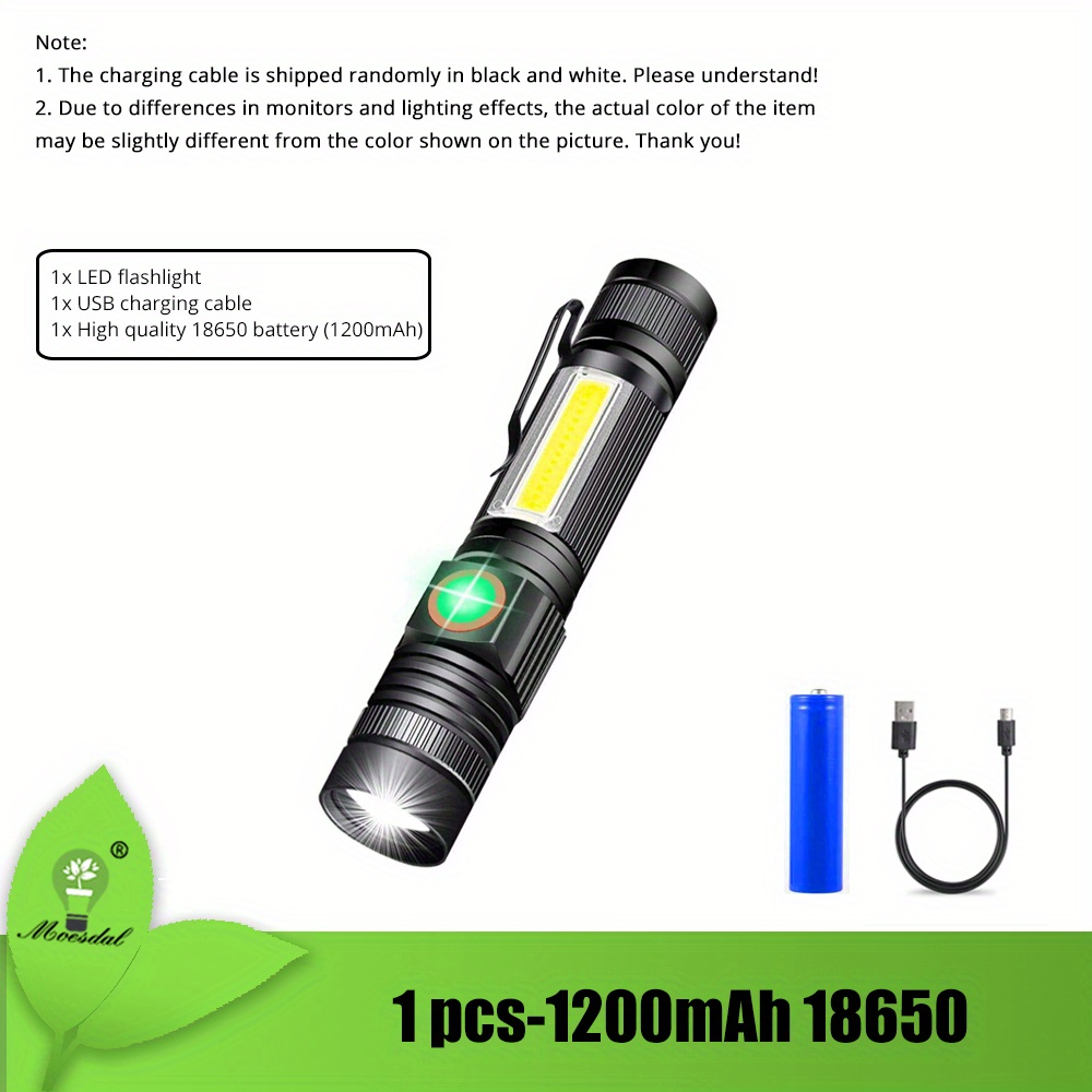 1pc 2 Pcs Super Bright T6 Led Flashlight Usb Rechargeable Waterproof ...
